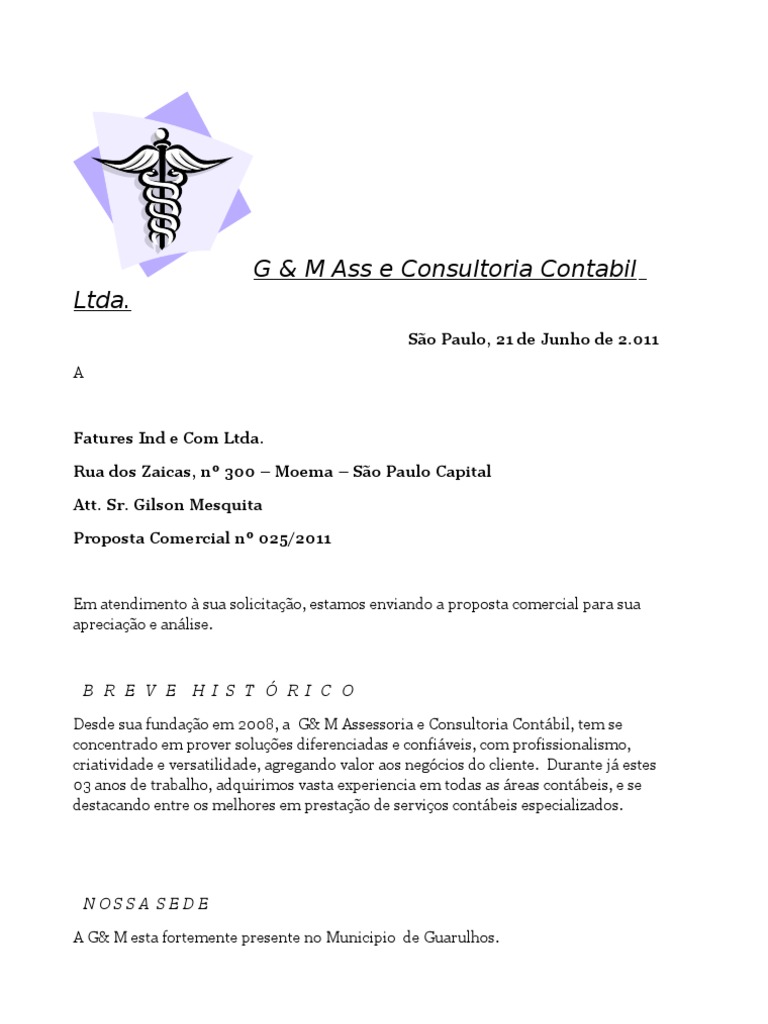 Proposta de Prestação de Serviços Contabeis | PDF | Consultor ...