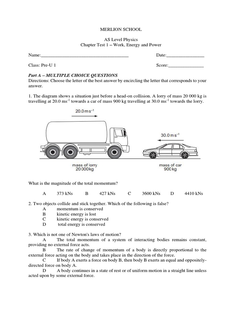 Part A - Multiple Choice Questions | PDF | Collision | Momentum