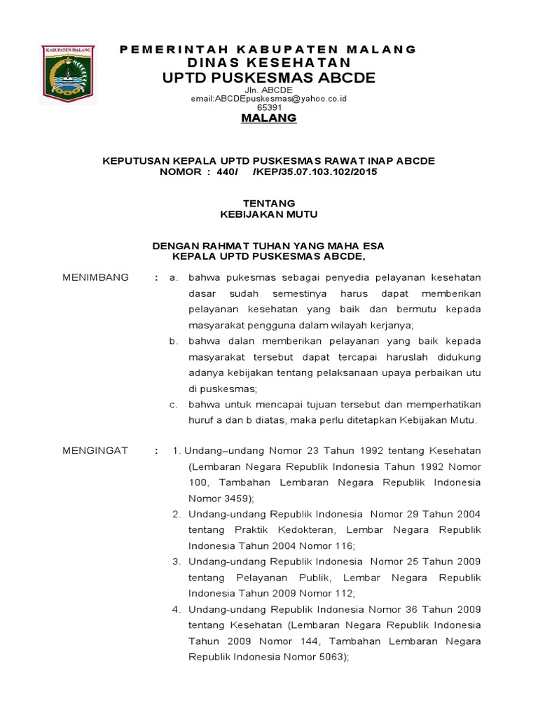 SK - Kebijakan Mutu | PDF