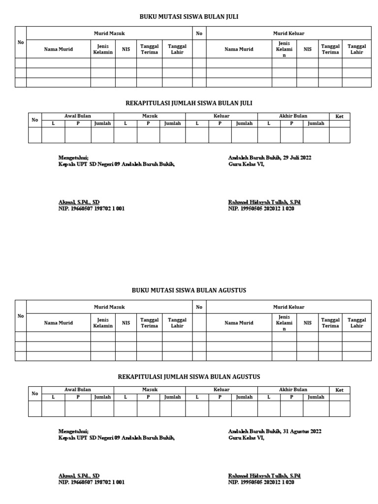 Buku Mutasi Siswa | PDF