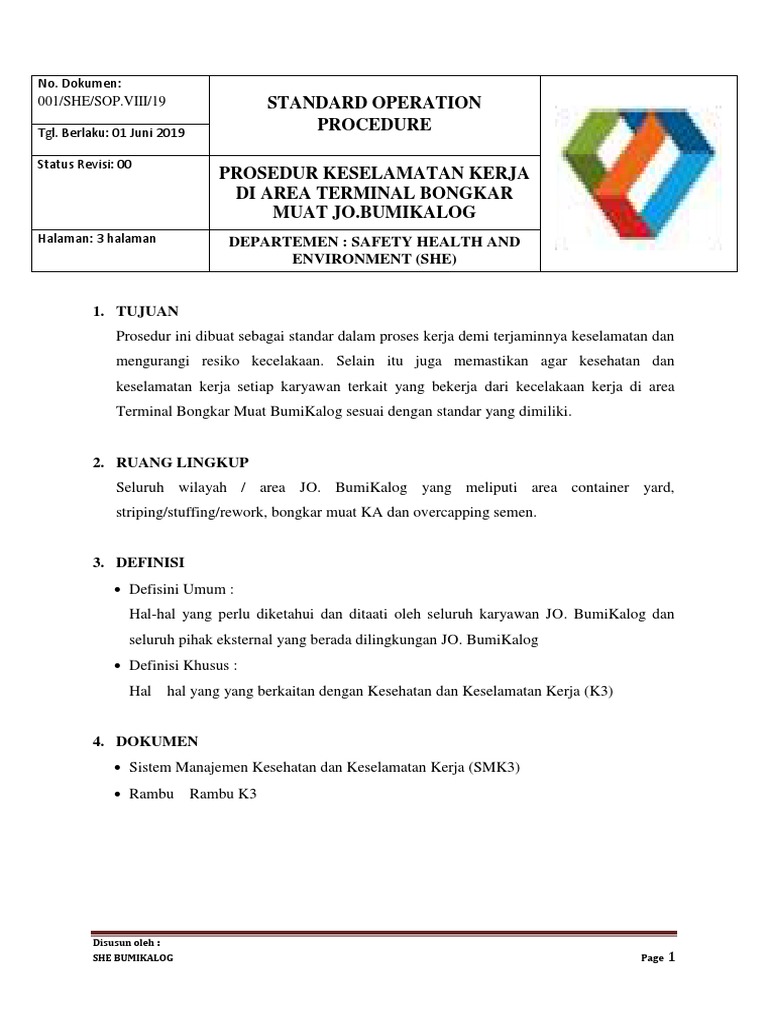 SOP Keselamatan Area Terminal Bongkar Muat BumiKalog | PDF