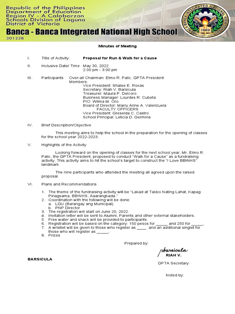 Minutes of Meeting_GPTA's proposal for Run & Walk for a Cause | PDF