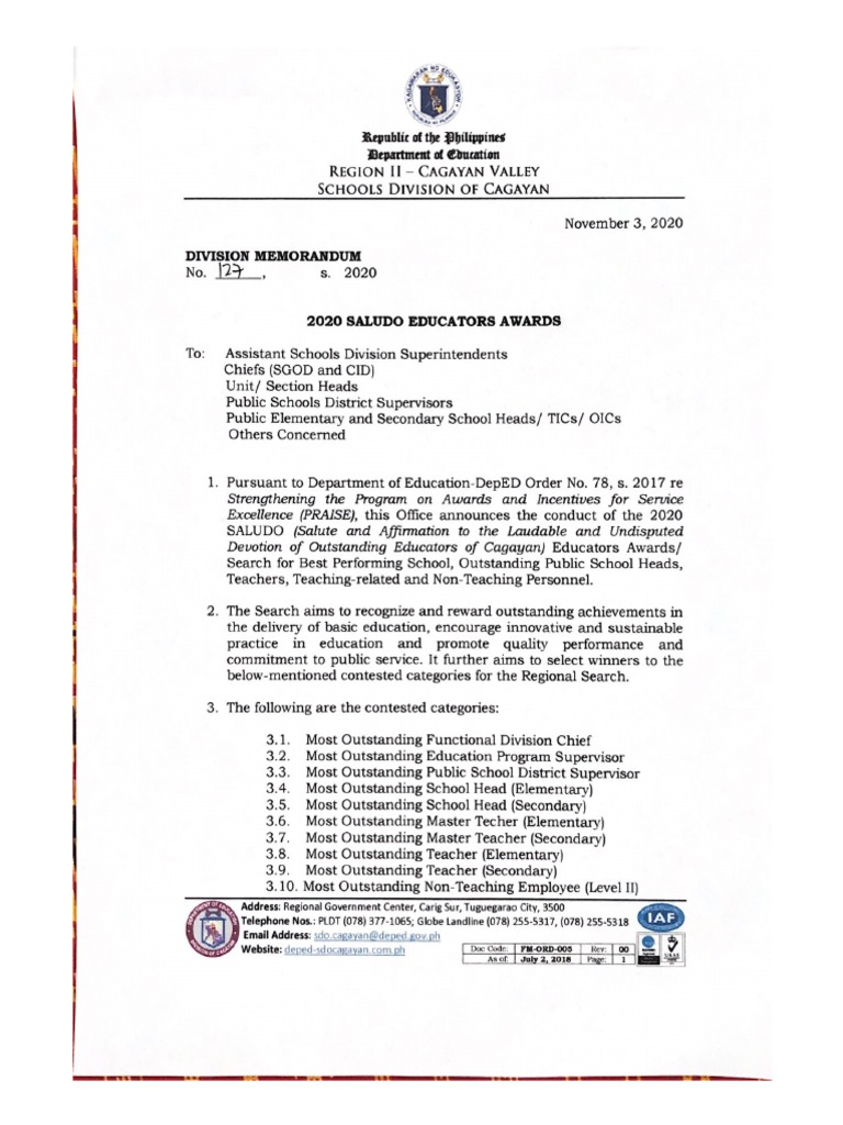 DVM No. 127 S. 2020 (Saludo Memo) | PDF