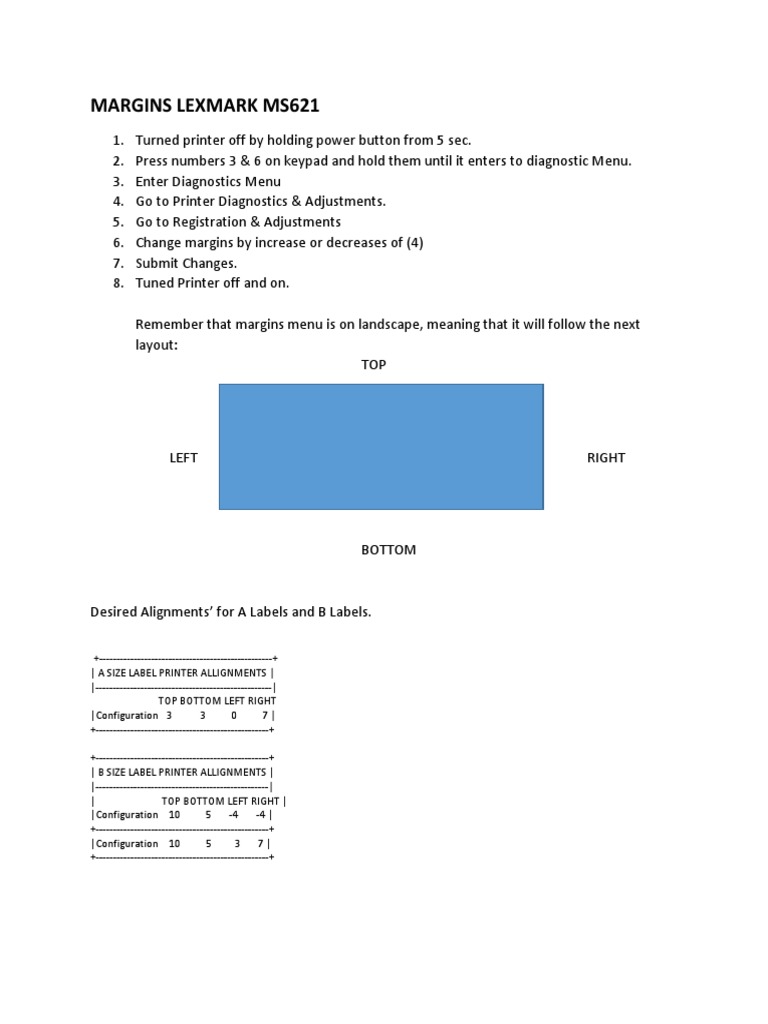 Margins Lexmark Ms621 | PDF
