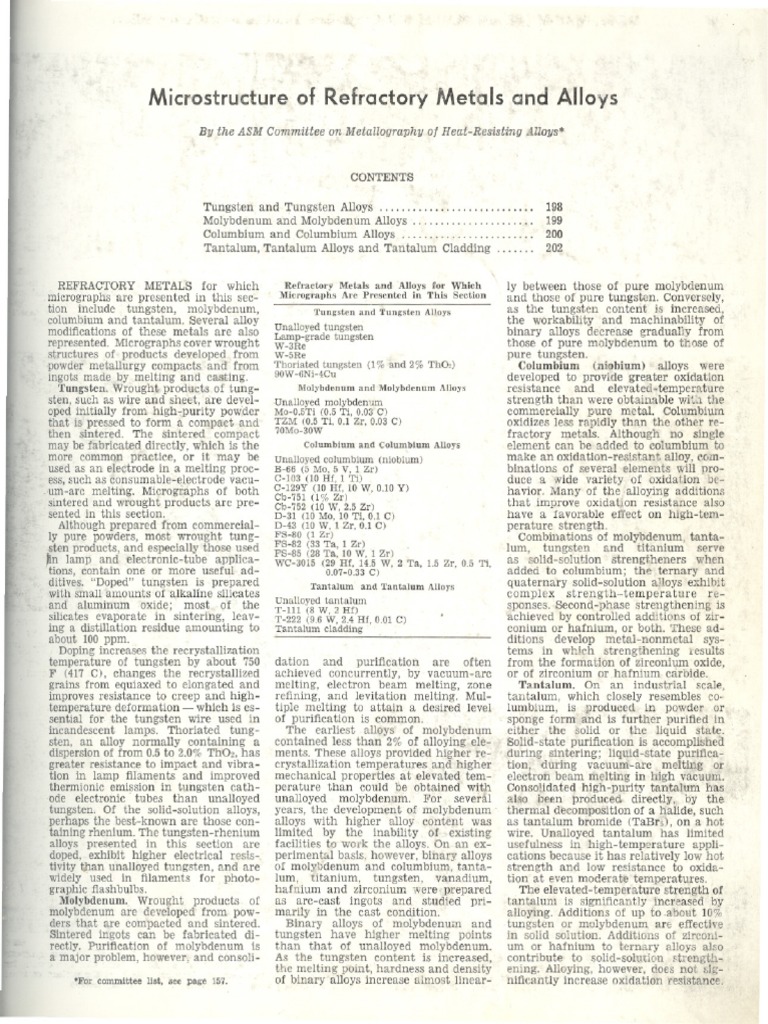 Refractory Metals and Alloys | PDF