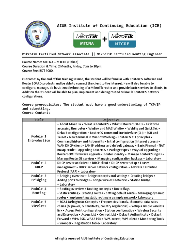 MikroTik Course Outline Updated | PDF | Router (Computing) | Computer ...