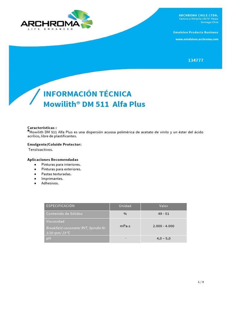 Mowilith DM 511 AP - TDS | PDF | Pintar | Pintura acrilica