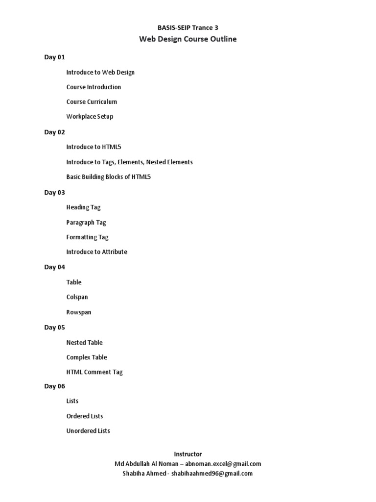 Web Design Course Outline Pdf Html Element Html