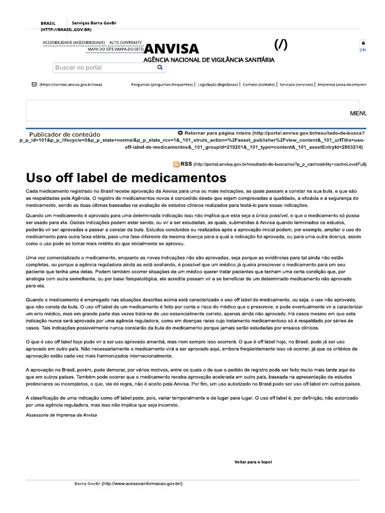 Uso Off Label de Medicamentos - Busca - Anvisa | PDF