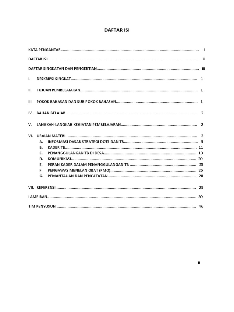 Daftar Isi Modul Pelatihan TB | PDF