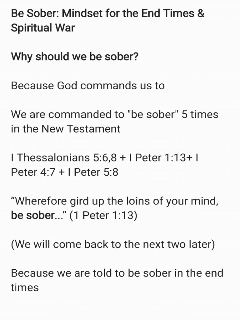 Be Sober - Mindset For The End Times & Spiritual War | PDF