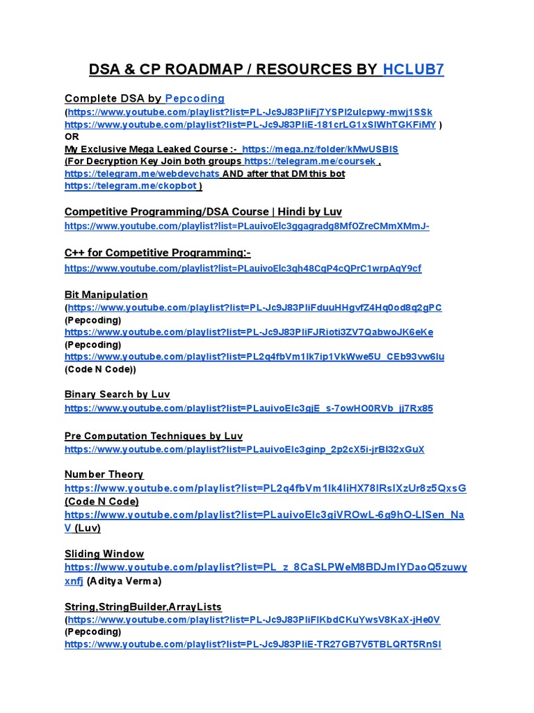 Dsa & CP Roadmap - Resources by Hclub7 | PDF | Algorithms And Data Structures | Mathematics