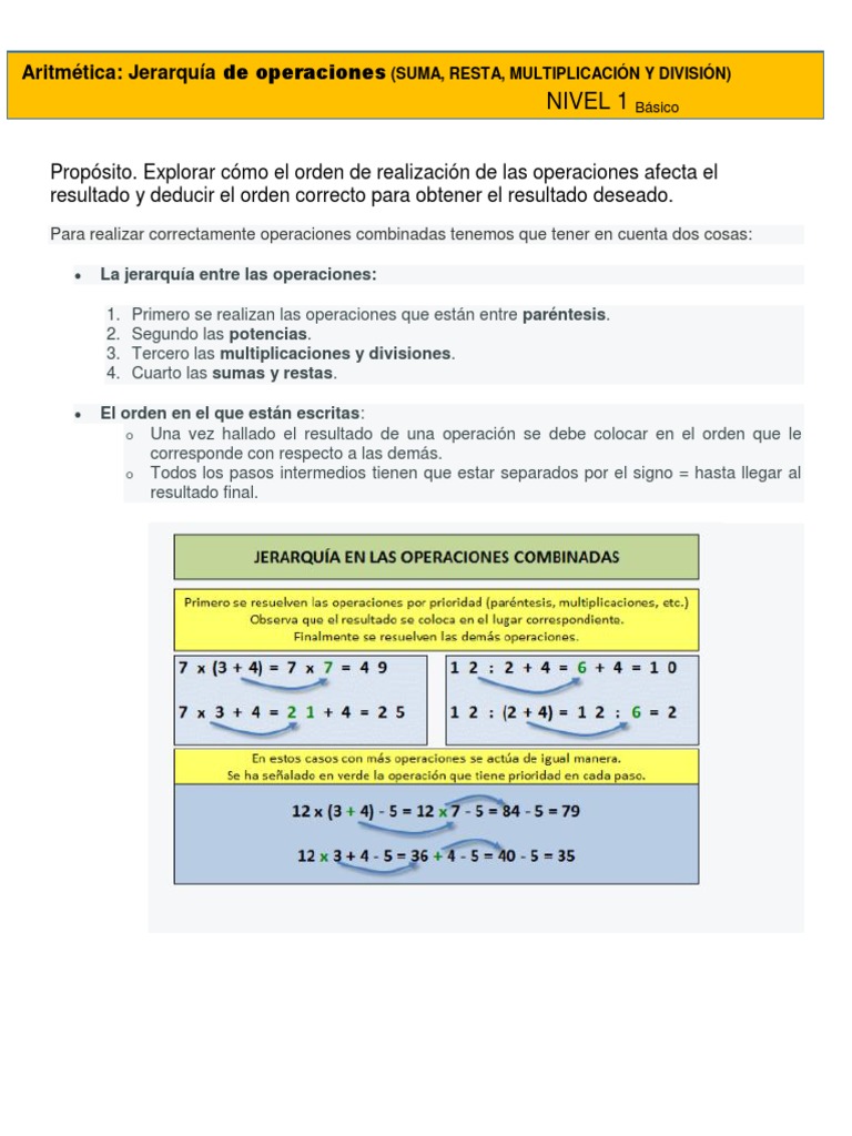 Jerarquía de Operaciones Aritméticas | PDF | Matemáticas | Aritmética
