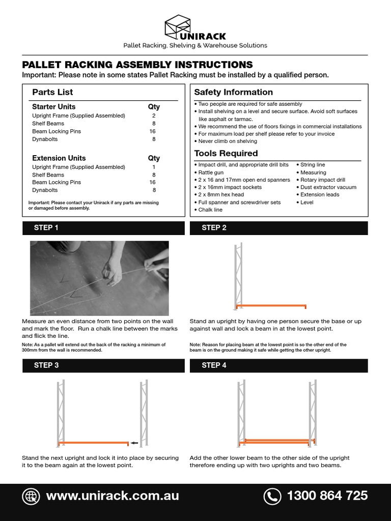 Pallet Racking Assembly Instructions: Parts List Safety Information ...