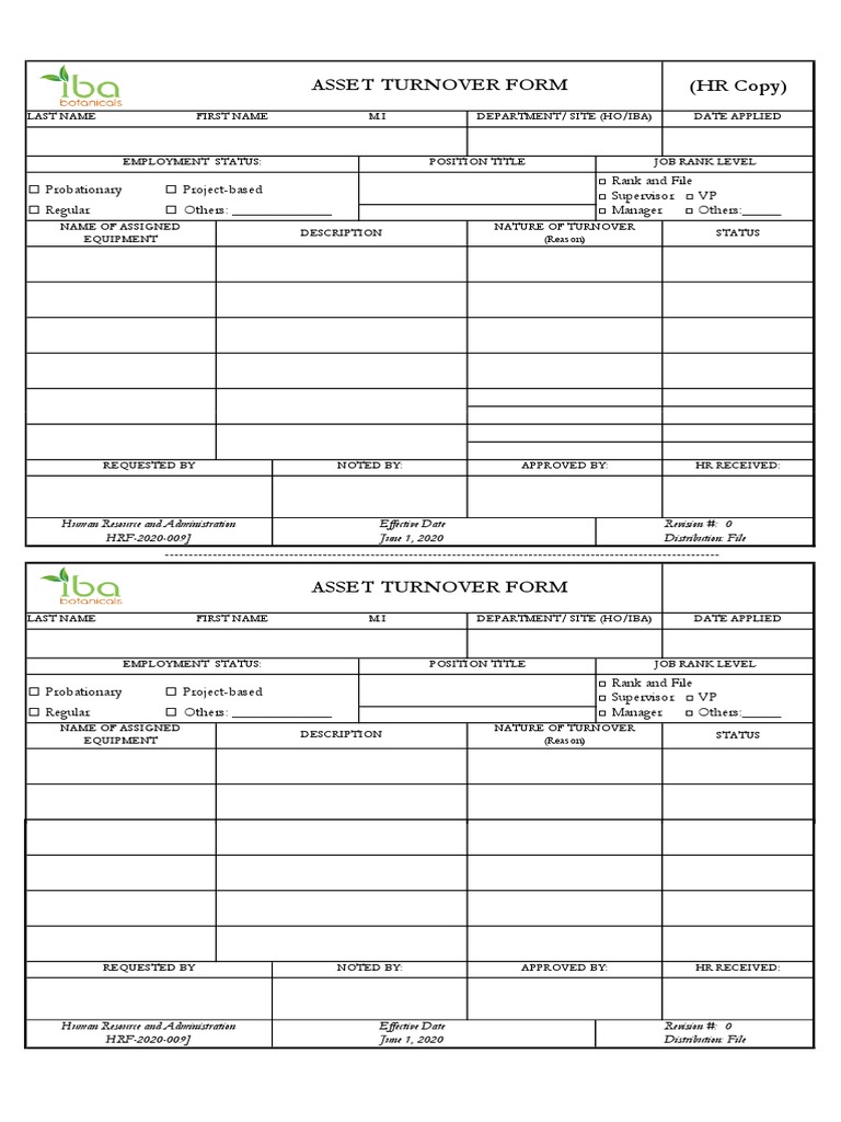 Asset Turnover Form Template | PDF | Employment | Business