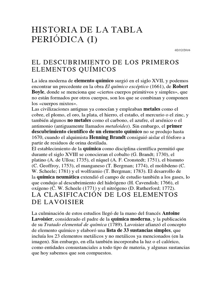 Historia de la Tabla Periódica | PDF | Tabla periódica | Química