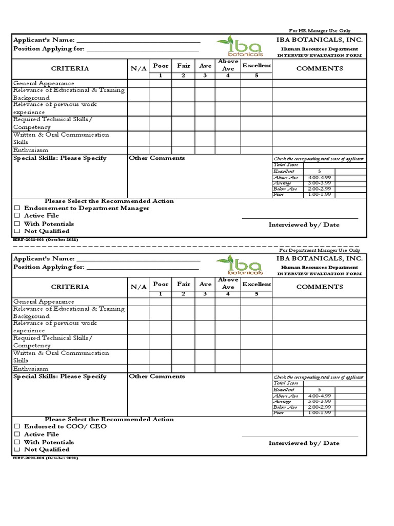 HRF-2021-003 Interview Evaluation Form For HR | PDF | Human Resource ...