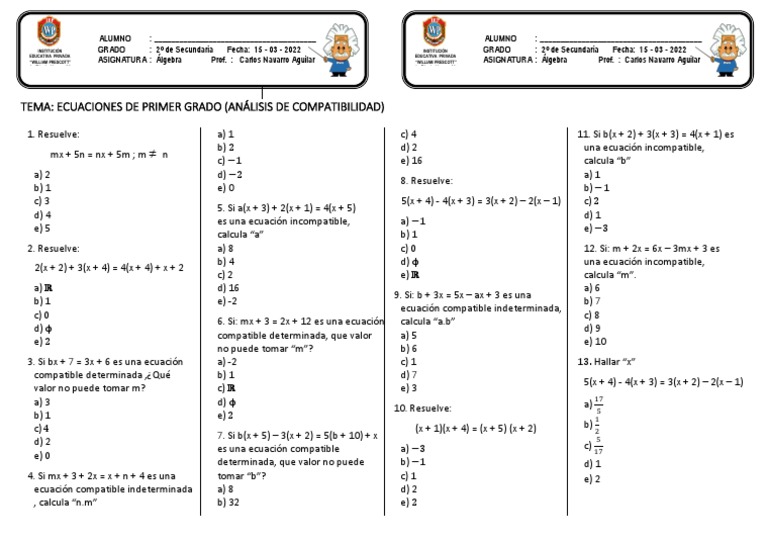 Sem3 Sec2 Álg Ejercicios | PDF | Matemáticas