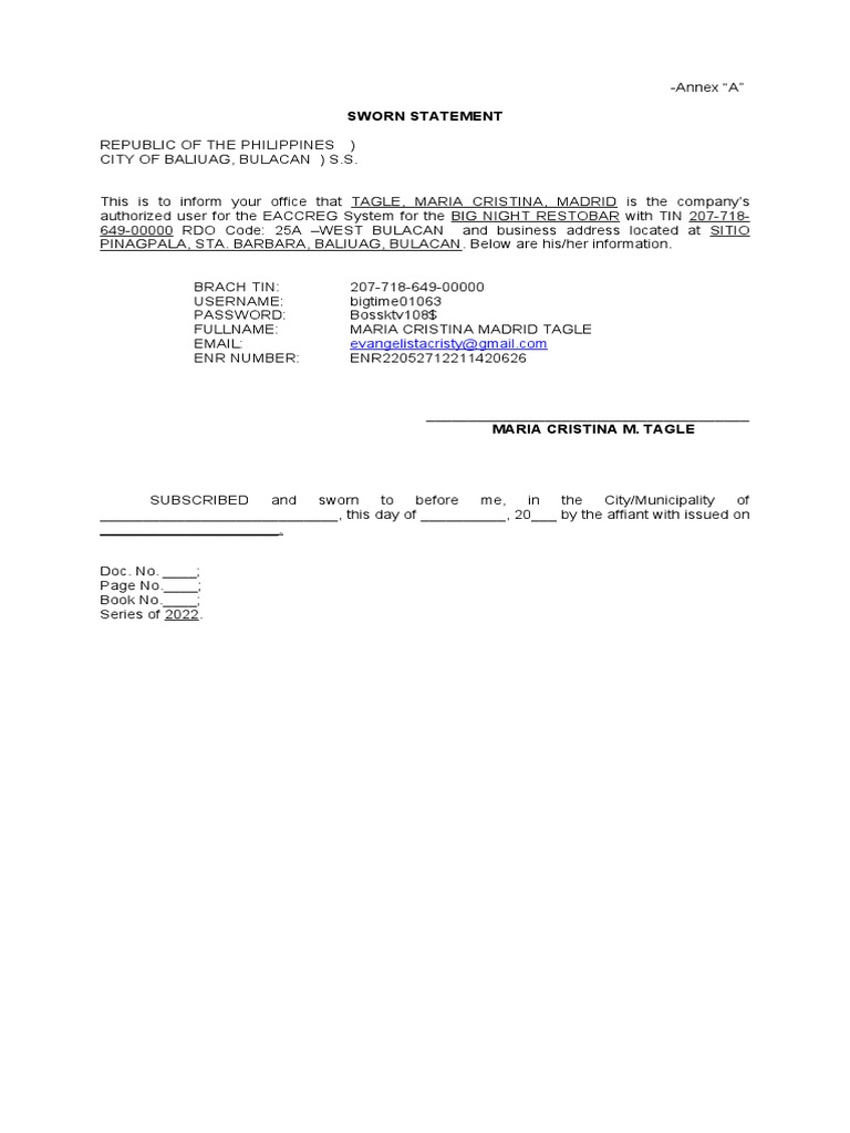 Pos Sworn Declaration | PDF