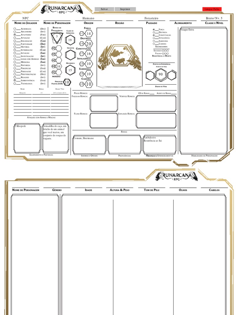 Runarcana - Ficha Bruto (NPC) | PDF