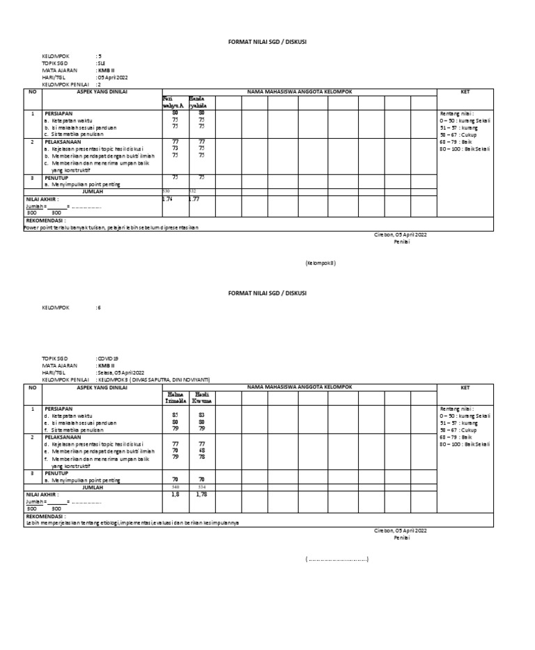 Format Nilai SGD - KMB Ii | PDF