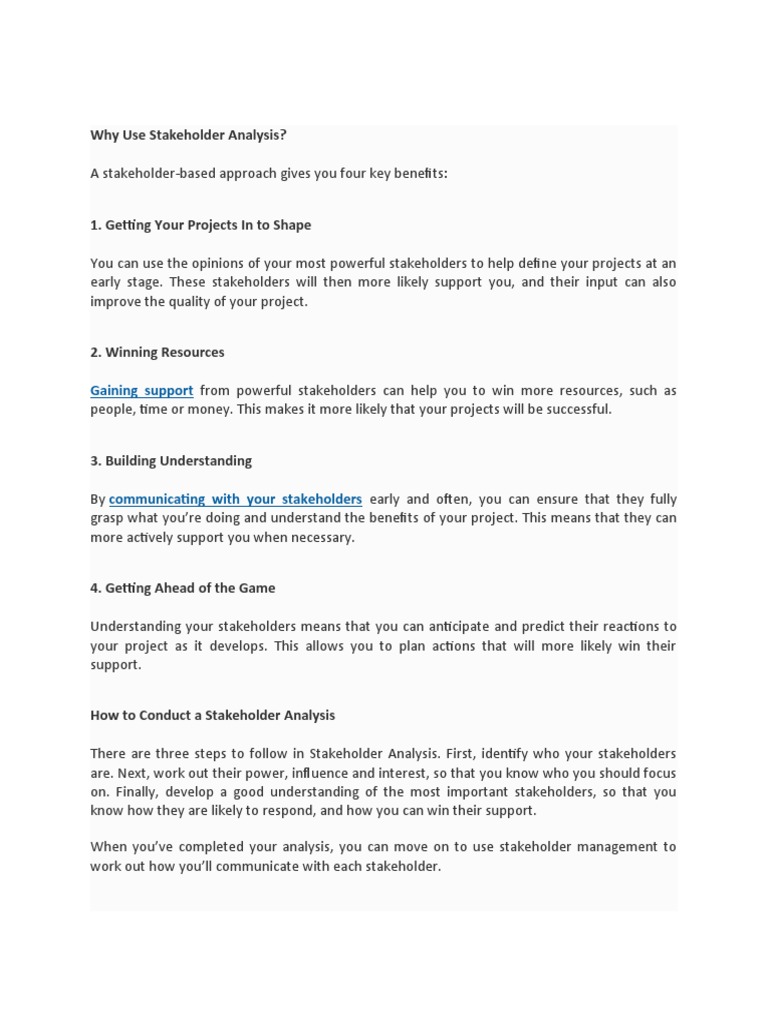 Why Use Stakeholder Analysis?: Gaining Support | PDF | Stakeholder ...