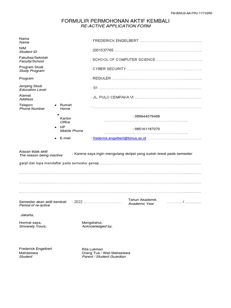 Form Reaktif FM-BINUS-AA-FPU-117-dikonversi | PDF