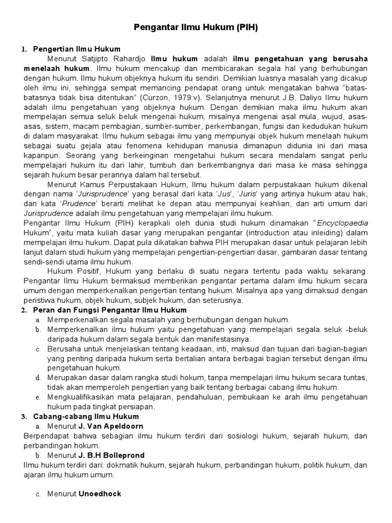 Pengantar Ilmu Hukum (PIH) | PDF