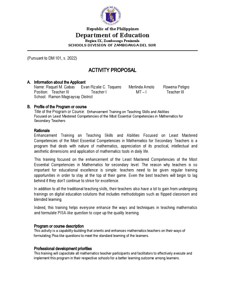 Secondary Activity Proposal Mathematics | PDF | Teachers | Learning