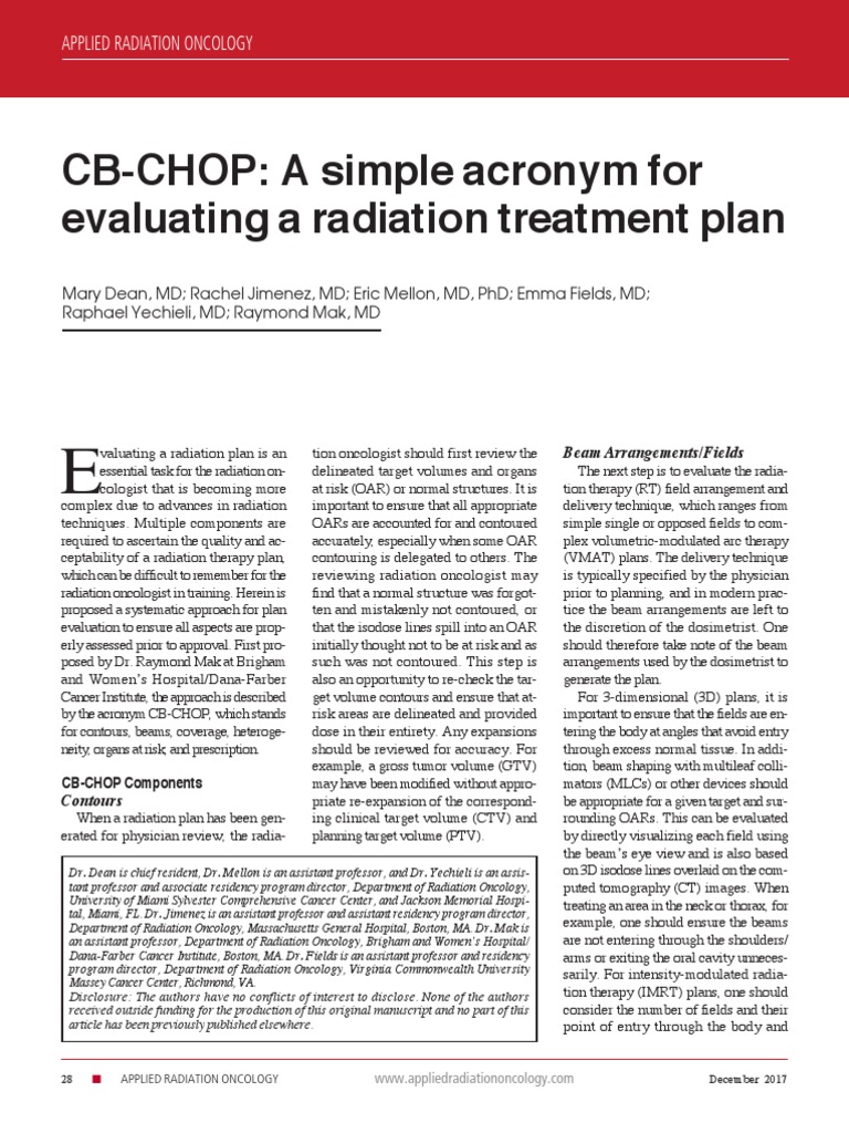 CB-CHOP: A Simple Acronym for Evaluating Radiation Plans | PDF ...