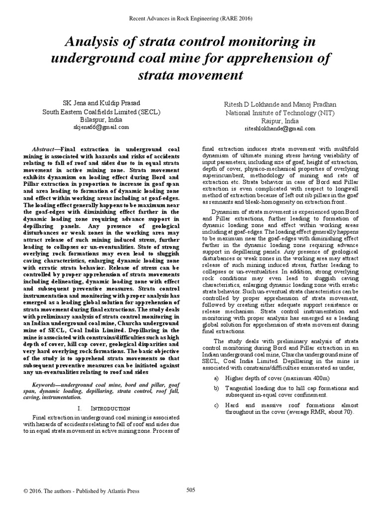 Analysis of Strata Control Monitoring in Underground Coal Mine For ...
