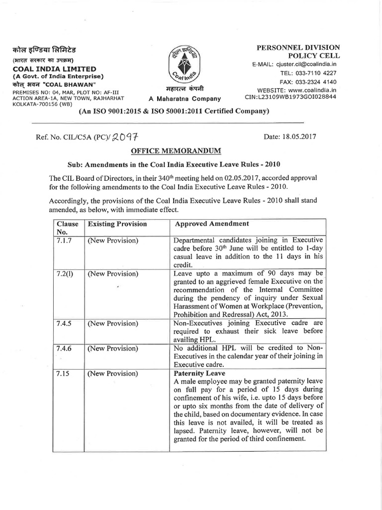 CIL Leave Rules Amendment 18.05.2017 | PDF