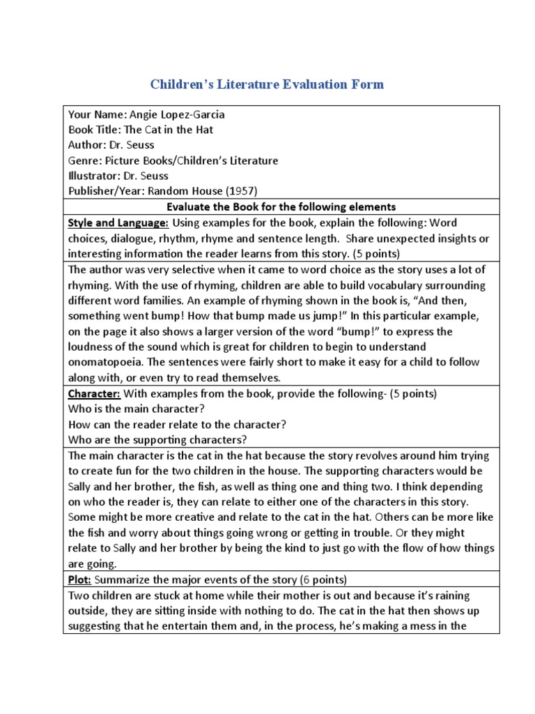 Picture Book Evaluation Form | PDF | Picture Book | Cognitive Development