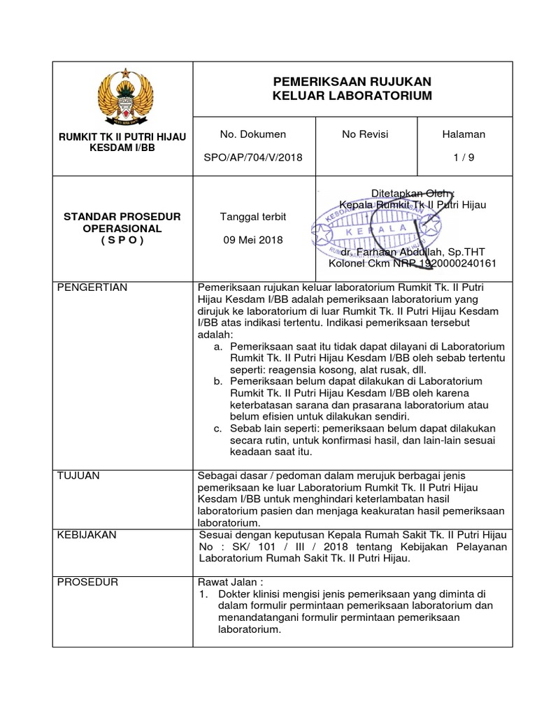 Spo Pemeriksaan Ke Lab Rujukan | PDF