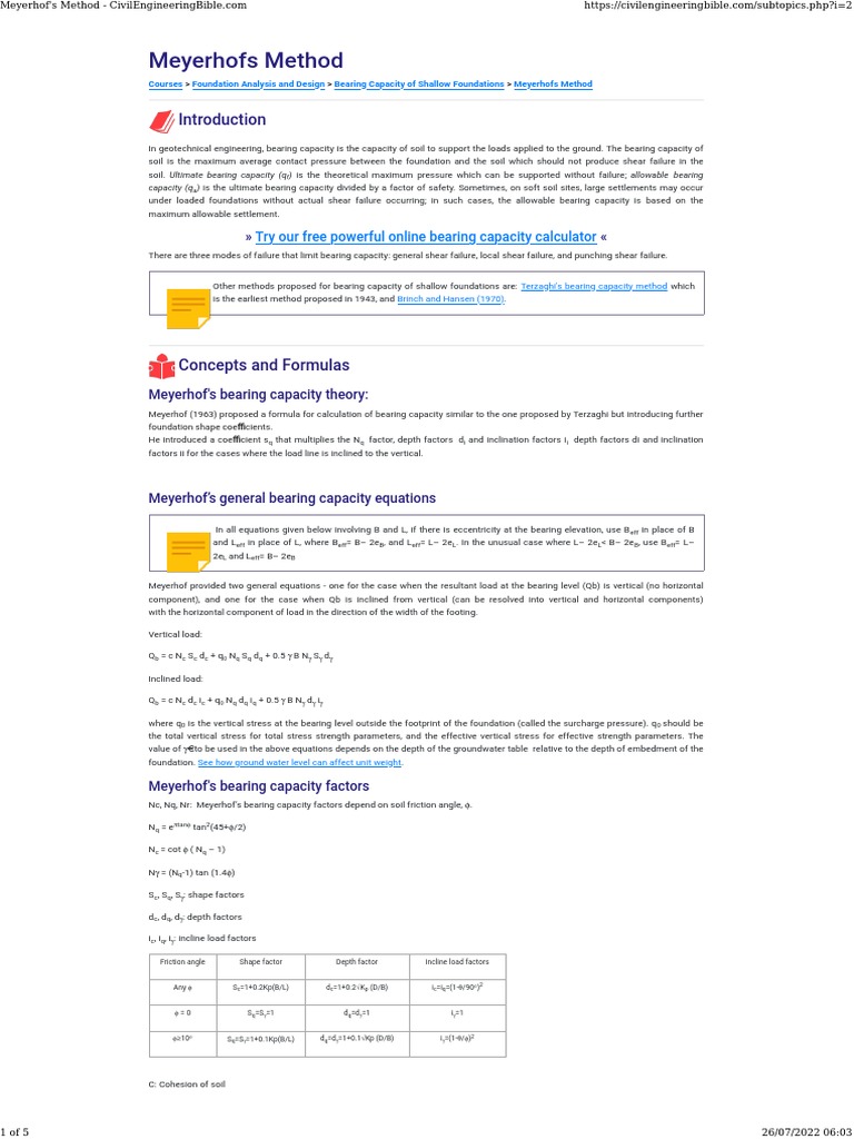 Meyerhof's Method | PDF | Continuum Mechanics | Soil Science