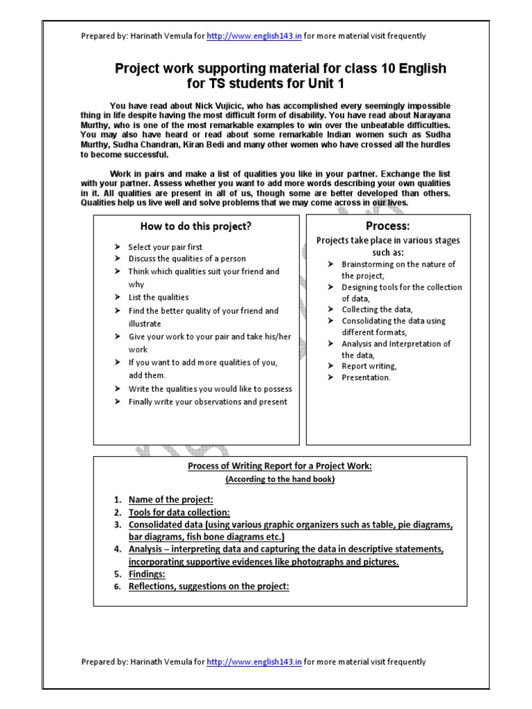 Project Work For Unit 1 Class 10 English | PDF | Data | Psychological ...