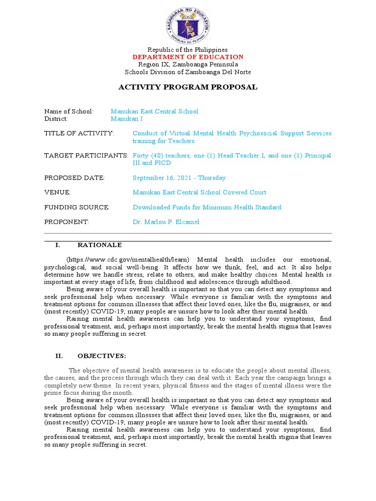 Activity Program Proposal: Department of Education | PDF | Mental ...