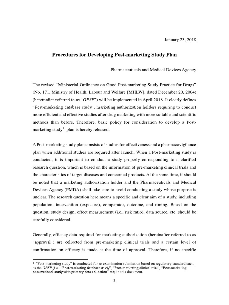 Procedures For Developing Post-Marketing Study Plan | PDF ...
