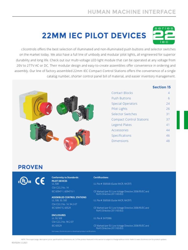 C3controls Catalog 22mm IEC Pilot Devices 2021 12 | PDF | Electrical ...