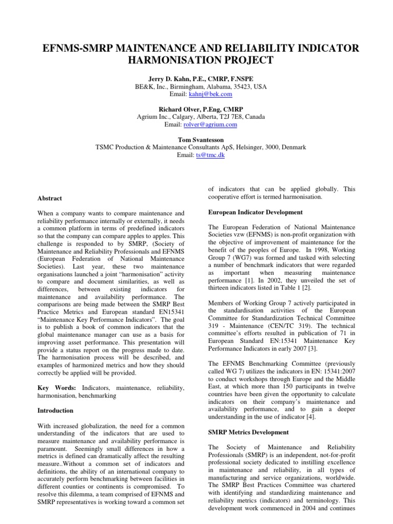 05 Efnms SMRP Maintenance and Reliability Indicator Ion Project | PDF ...