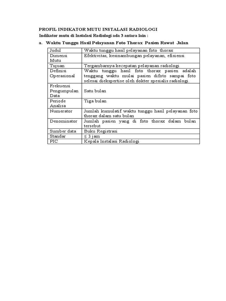 Indikator Mutu Radiologi 2023 | PDF | Pengembangan Diri