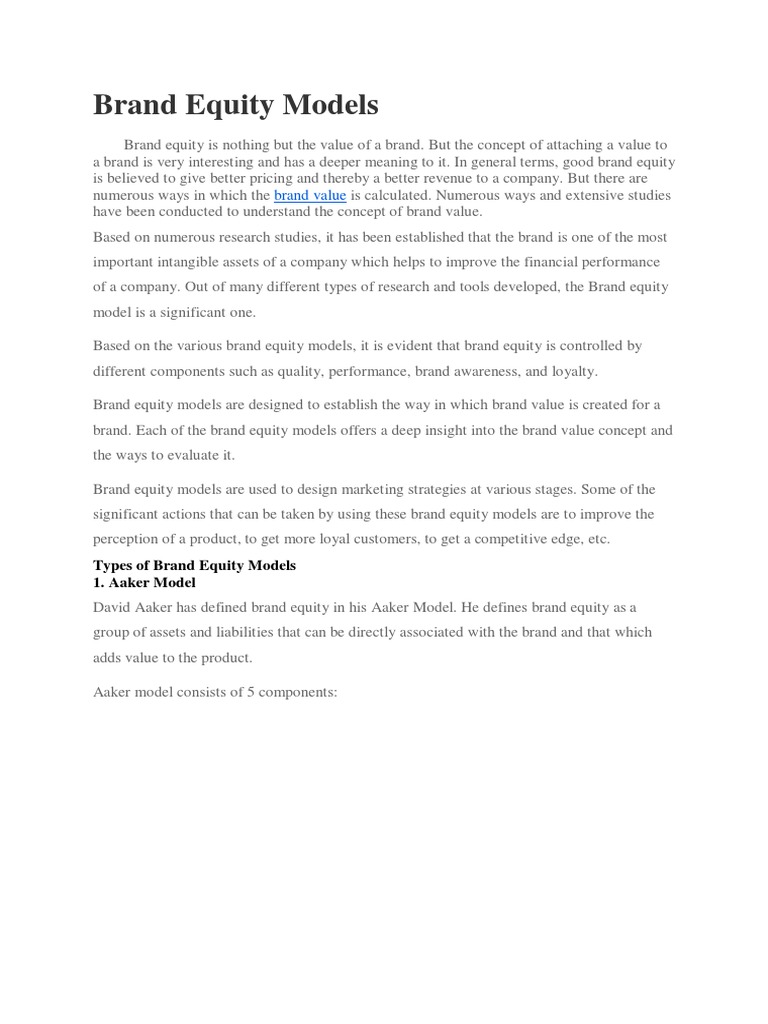 Brand Equity Models | PDF | Brand | Equity (Finance)