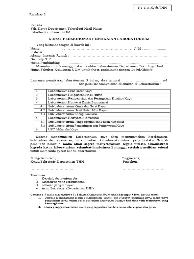 Blangko Surat Permohonan Pemakaian Lab. 2021 | PDF
