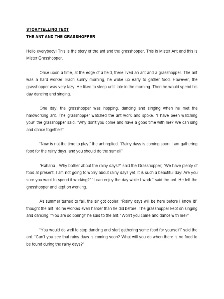 Storytelling-Script Ant and Grasshoper | PDF