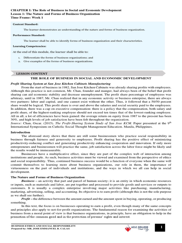 Lesson 1 - The Nature and Forms of Business Organization | PDF ...