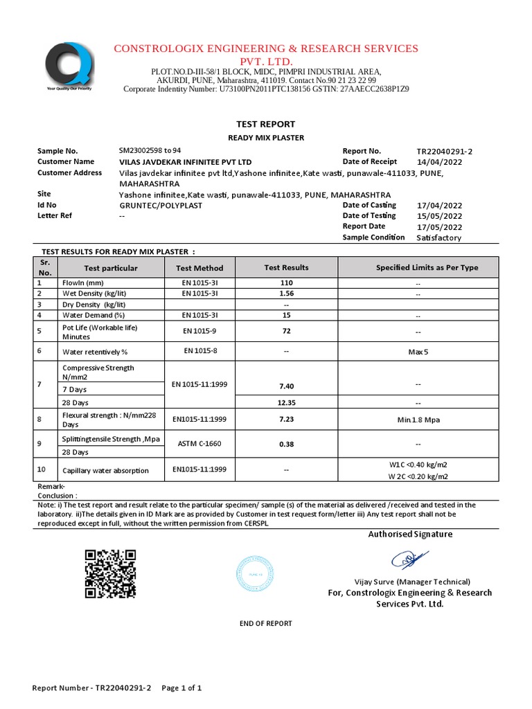 Constrologix Engineering & Research Services Pvt. LTD.: Test Report ...