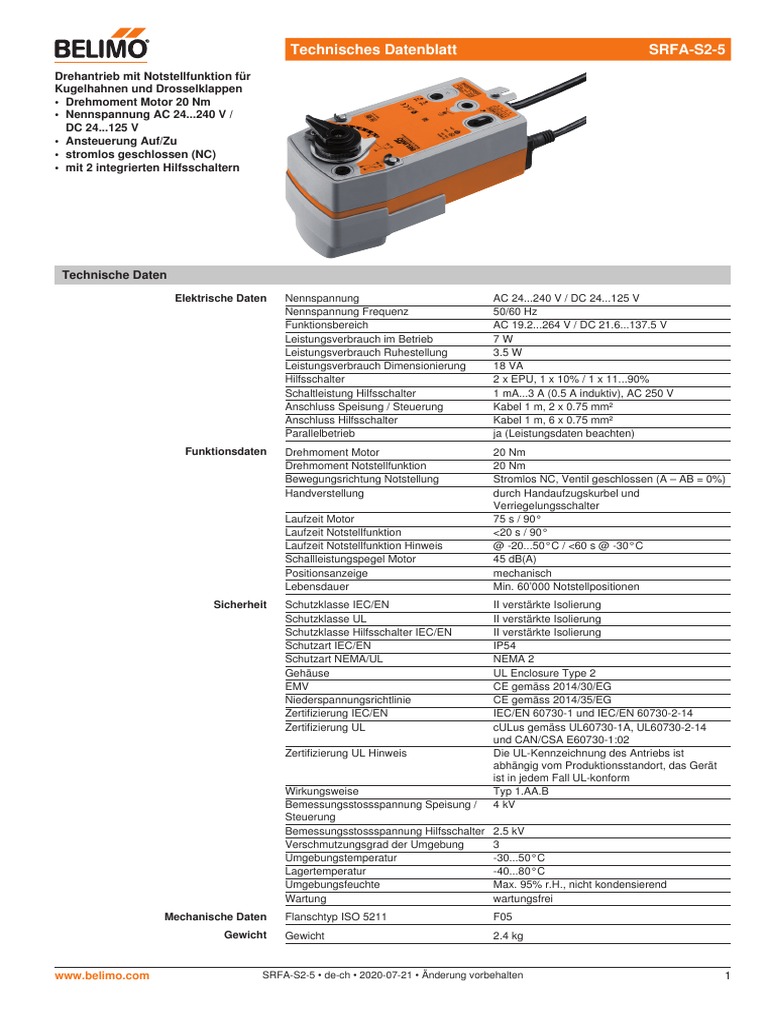 Belimo SRFA-S2-5 Datasheet De-Ch | PDF