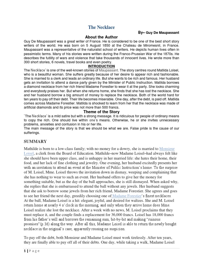 A Tale of Unnecessary Sacrifice: An Analysis of Guy de Maupassant's ...
