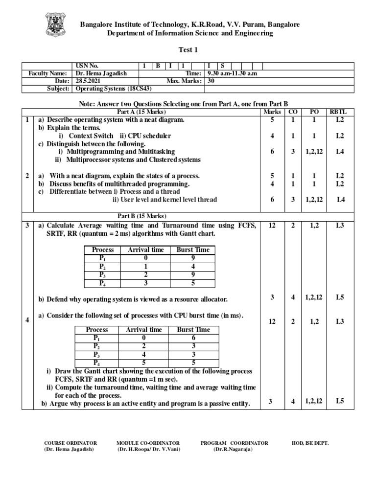 Bangalore Institute of Technology, K.R.Road, V.V. Puram, Bangalore Department of Information ...