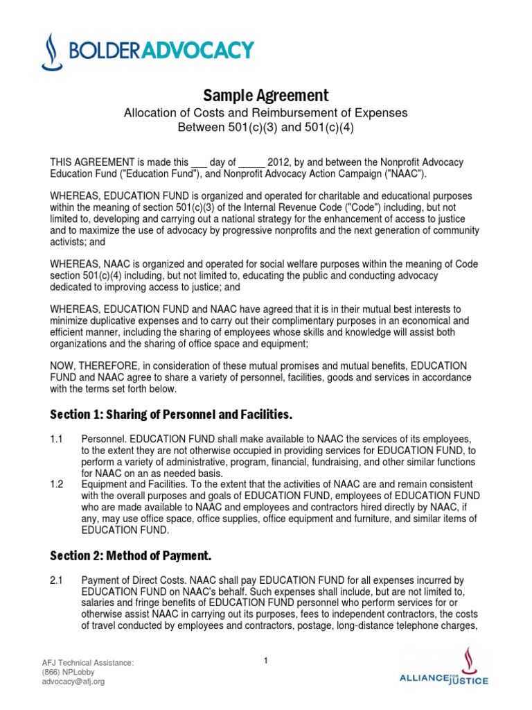Sample Agreement: Allocation of Costs and Reimbursement of Expenses ...